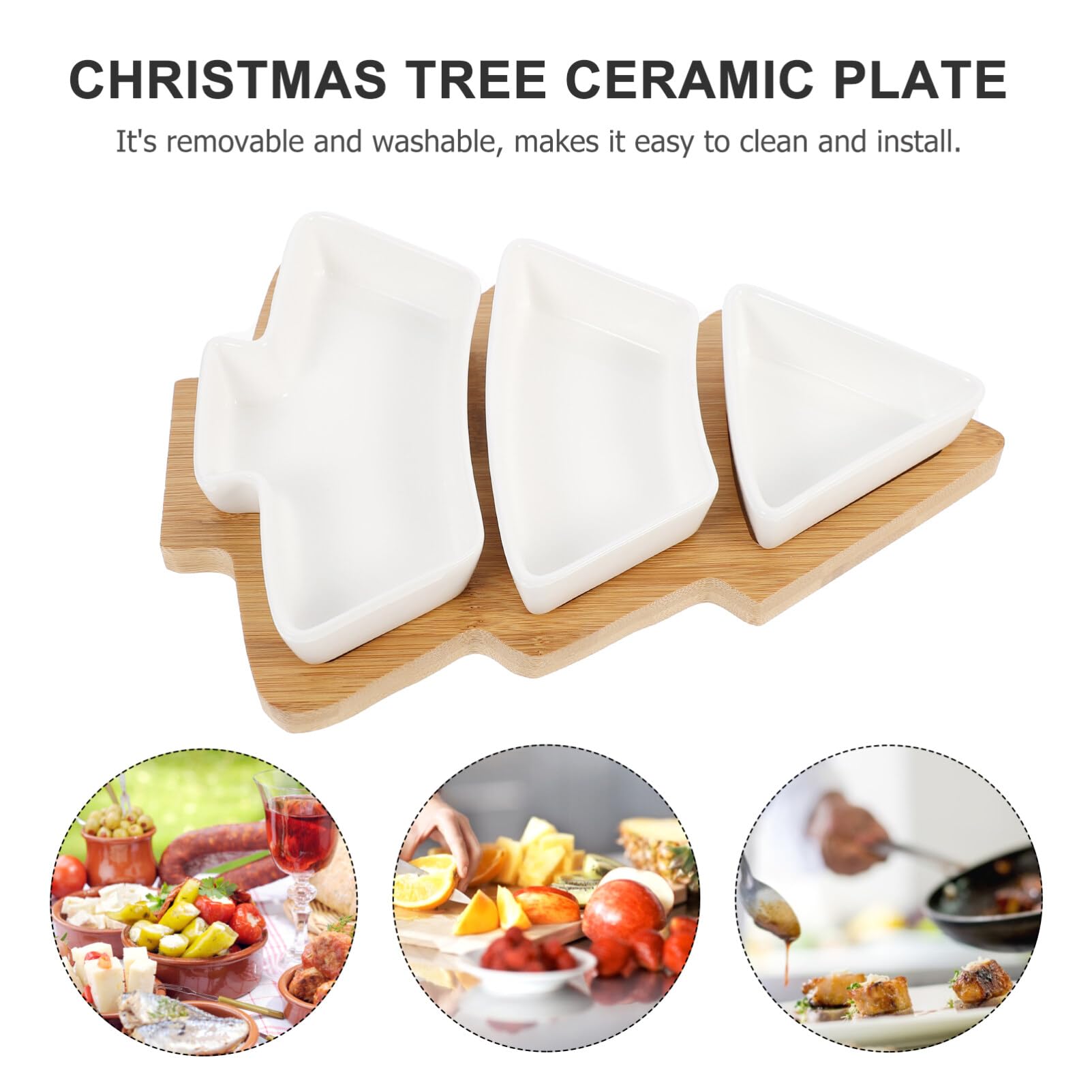 Angoily Christmas Tree Shaped Platter Ceramic Christmas Serving Tray Dishes for Entertaining, Food Serving Platter with Base for Appetizer, Snacks, Fruit, Candy Dessert for Xmas Party, White