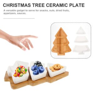 Angoily Christmas Tree Shaped Platter Ceramic Christmas Serving Tray Dishes for Entertaining, Food Serving Platter with Base for Appetizer, Snacks, Fruit, Candy Dessert for Xmas Party, White