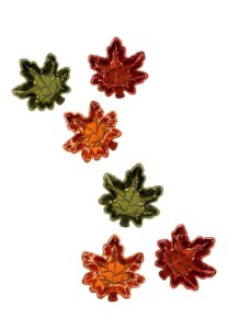 ttm cf thanksgiving harvest fall autumn leaves metallic candy dish/serving platters (6 pc set), olive, orange, burgundy, 8.5x8x1.5