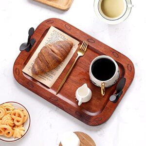 Serving Trays with Handles, Square Wooden Board with Metal Handles, Decorative Ottoman Tray,Stylish Farmhouse Decor Serving Platter,Coffee Table Tray for Breakfast