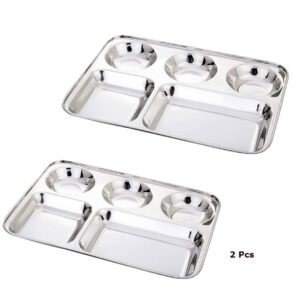 Stainless Steel Rectangle/Square 5 Section Compartment Lunch Plate Round and Square Tray Set of 2