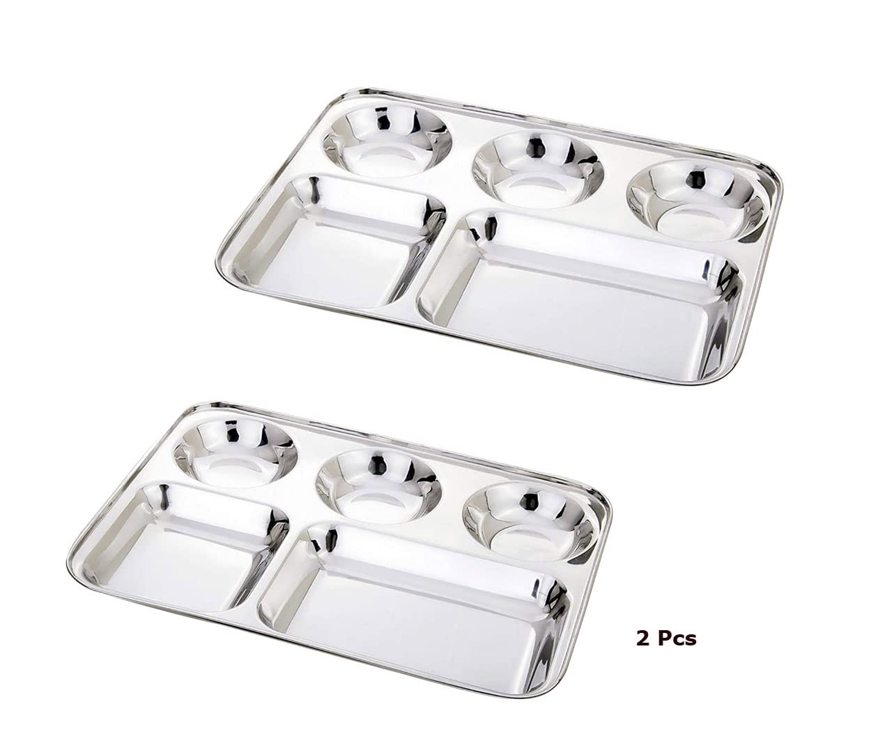 Stainless Steel Rectangle/Square 5 Section Compartment Lunch Plate Round and Square Tray Set of 2