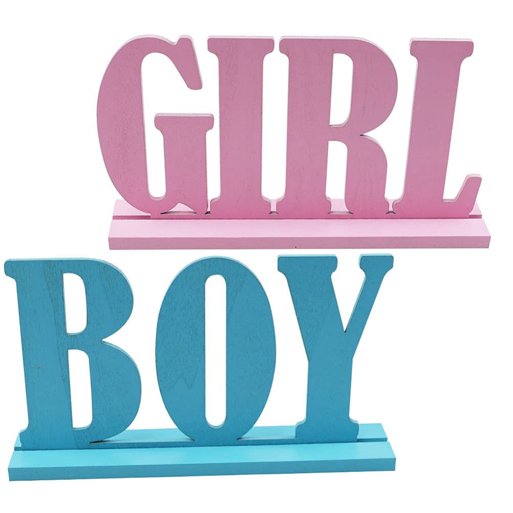 Dining Table Decor 2Pcs Boy Girl Letter Table Signs Wooden Gender Reveal Table Blue and Wood Tabletop Decor for Gender Reveal Shower Party Supplies Centerpiece Table Decorations