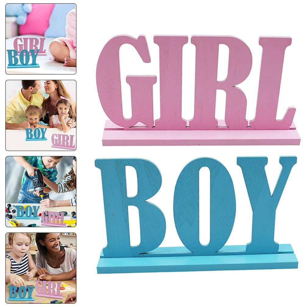 Dining Table Decor 2Pcs Boy Girl Letter Table Signs Wooden Gender Reveal Table Blue and Wood Tabletop Decor for Gender Reveal Shower Party Supplies Centerpiece Table Decorations