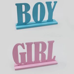 Dining Table Decor 2Pcs Boy Girl Letter Table Signs Wooden Gender Reveal Table Blue and Wood Tabletop Decor for Gender Reveal Shower Party Supplies Centerpiece Table Decorations