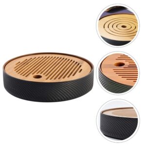 DOITOOL 2 Tier Tray 1pc Round Tea Tray Utensil Tray Chinese Gongfu Tea Tray Tea Tray with Drainage Water Storage Tea Tray Wood Drain Coffee Table Tray Wooden Porcelain China