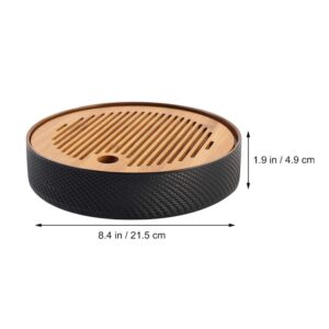 DOITOOL 2 Tier Tray 1pc Round Tea Tray Utensil Tray Chinese Gongfu Tea Tray Tea Tray with Drainage Water Storage Tea Tray Wood Drain Coffee Table Tray Wooden Porcelain China