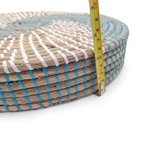 Ann Lee Design Round Serving Seagrass Trays (Teal Blue Vortex, Seagrass)