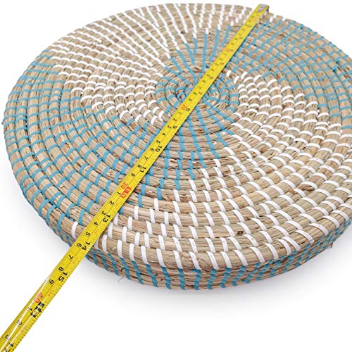 Ann Lee Design Round Serving Seagrass Trays (Teal Blue Vortex, Seagrass)