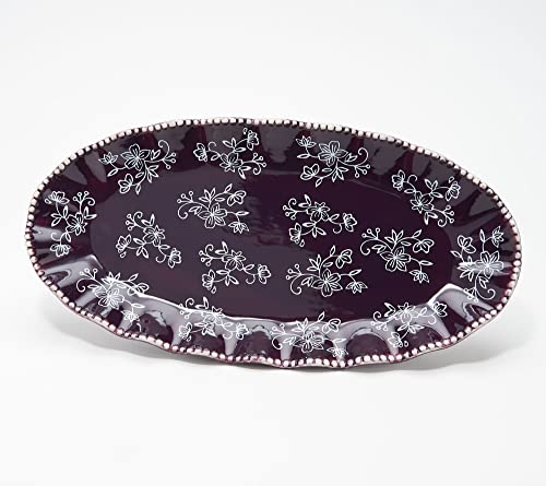 Temp-tations 16.5"x8.5" Slim Oval Ruffled Everyday Serving Platter/Tray (Floral Lace Eggplant)