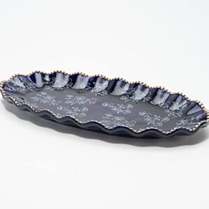 Temp-tations 16.5"x8.5" Slim Oval Ruffled Everyday Serving Platter/Tray (Floral Lace Eggplant)