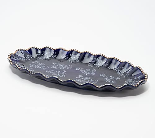 Temp-tations 16.5"x8.5" Slim Oval Ruffled Everyday Serving Platter/Tray (Floral Lace Eggplant)