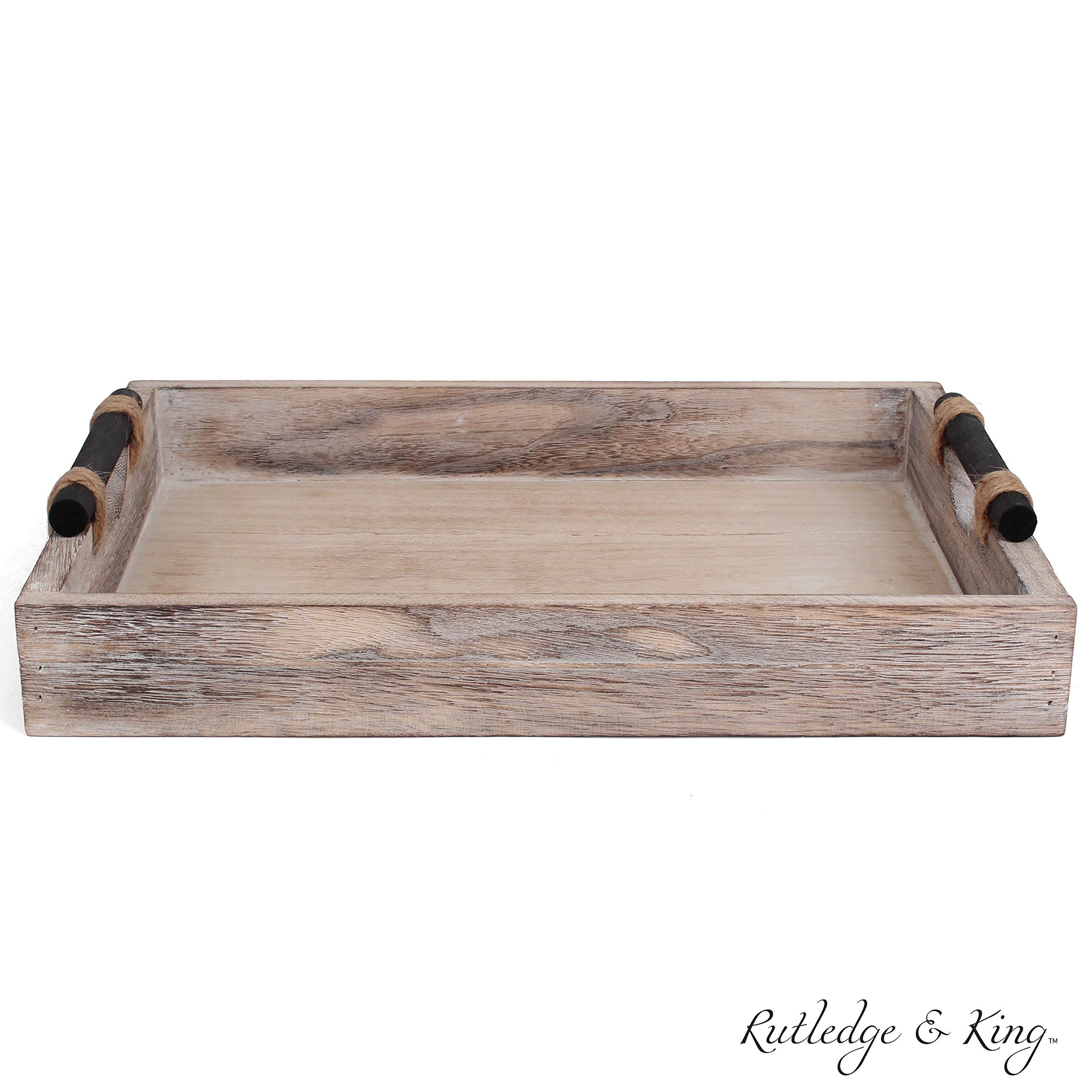 Rutledge & King Bethany Serving Tray - Ottoman Tray/Decorative Tray - Coffee Table Tray/Round Wooden Tray - Breakfast in Bed Tray with Handles - Rustic Wood Tray