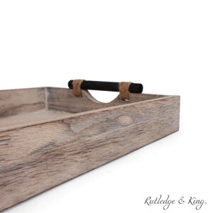 Rutledge & King Bethany Serving Tray - Ottoman Tray/Decorative Tray - Coffee Table Tray/Round Wooden Tray - Breakfast in Bed Tray with Handles - Rustic Wood Tray