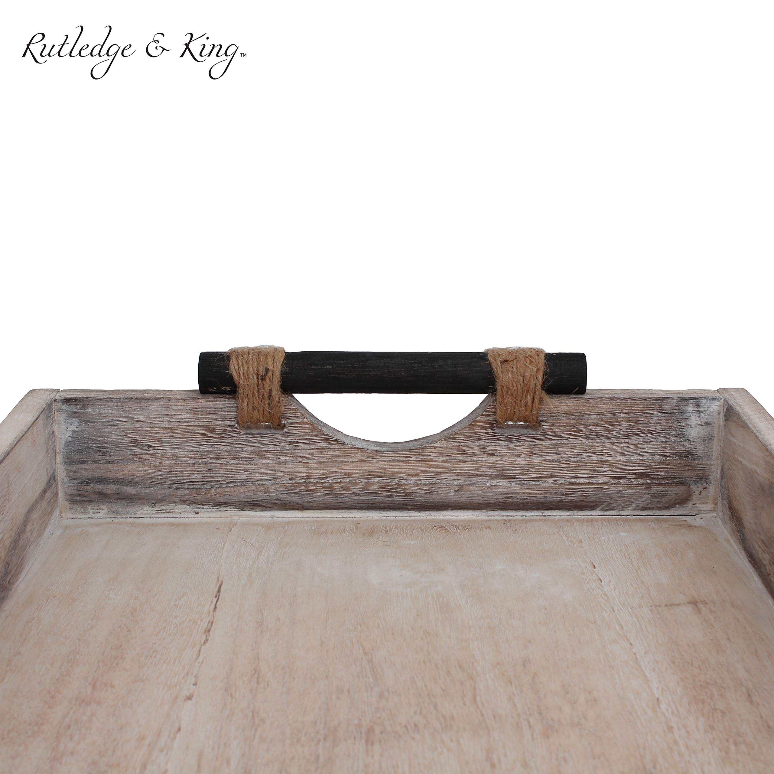 Rutledge & King Bethany Serving Tray - Ottoman Tray/Decorative Tray - Coffee Table Tray/Round Wooden Tray - Breakfast in Bed Tray with Handles - Rustic Wood Tray