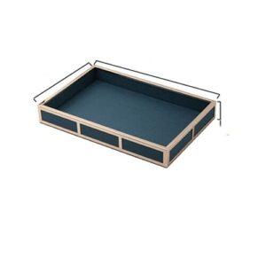 crysdaralovebi metal storage tray pu leather rectangle jewelry display plate cosmetic organizer tea coffee tray desktop sundries decor (blue-s)