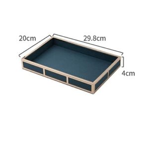 Crysdaralovebi Metal Storage Tray PU Leather Rectangle Jewelry Display Plate Cosmetic Organizer Tea Coffee Tray Desktop Sundries Decor (Blue-S)