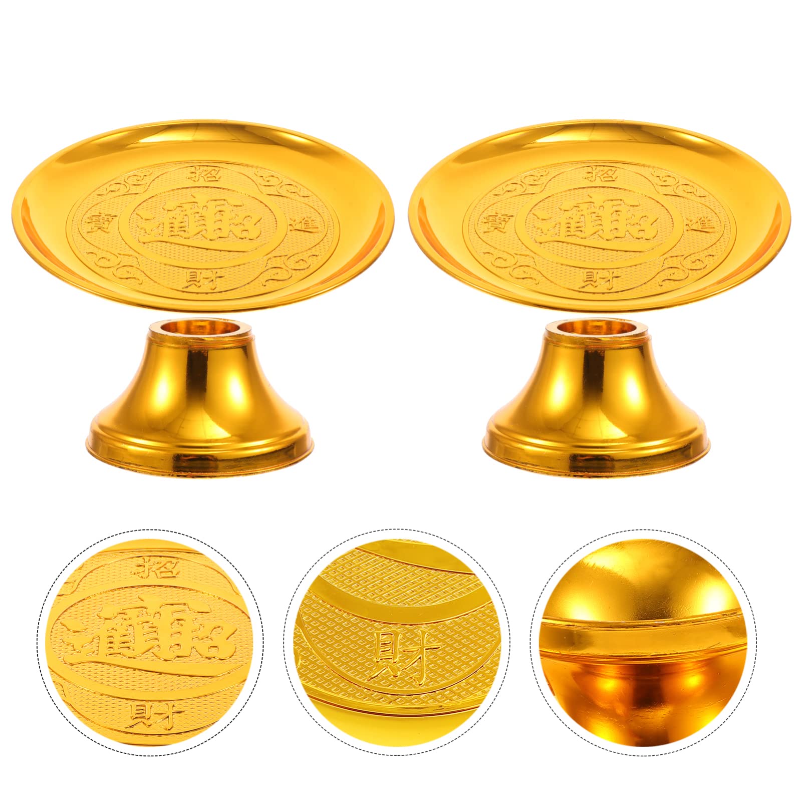 Wakauto 2pcs Buddhist Plate Offering Bowls Plate Golden Fruit Tray Food Dessert Snack Basket Blessing Tray for Altar Use Rituals Incense Smudging Decoration Ornament Golden Serving Bowls