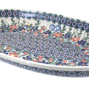 Blue Rose Polish Pottery Garden Butterfly Oval Platter