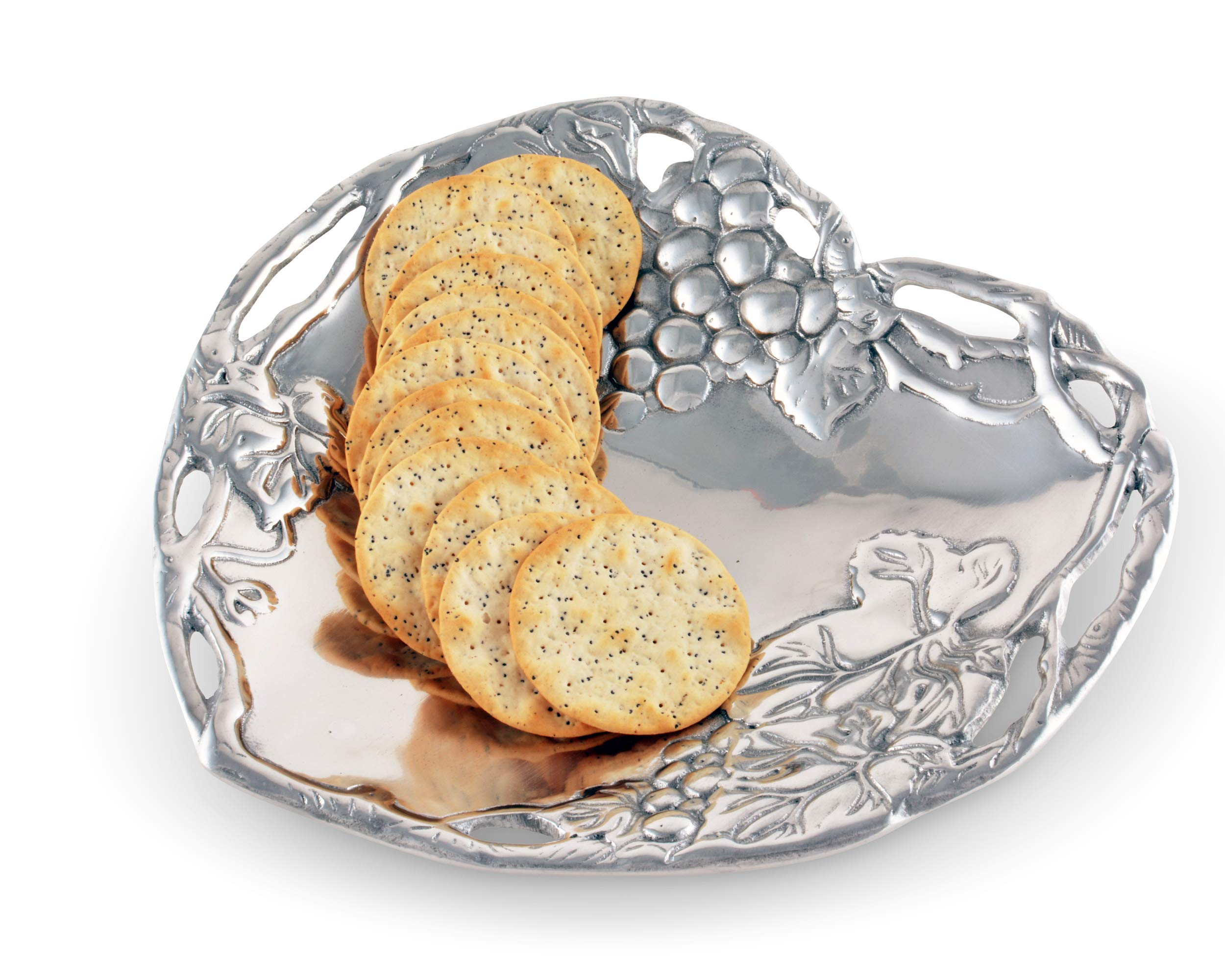 Arthur Court Aluminum Grape Heart Coupe Tray, 9.5 x 10 inch - Romantic Sand-Cast Design, Ideal for Mother's Day or Anniversary