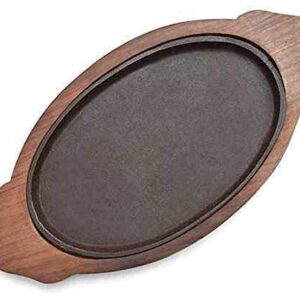 Zifron Wood Store Wooden Sizzler Plate with Oval Base/sizzler Plate with Wooden Stand/sizzler Dish 13"X 7", Brown,