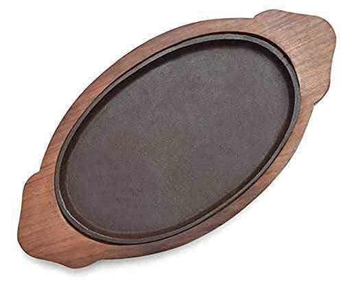 Zifron Wood Store Wooden Sizzler Plate with Oval Base/sizzler Plate with Wooden Stand/sizzler Dish 13"X 7", Brown,