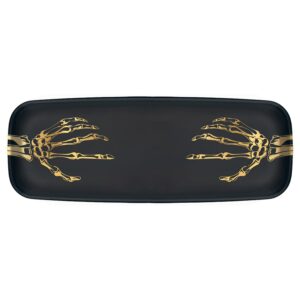 amscan 430762 metallic gold skeleton hands plastic rectangular platter, multicolor