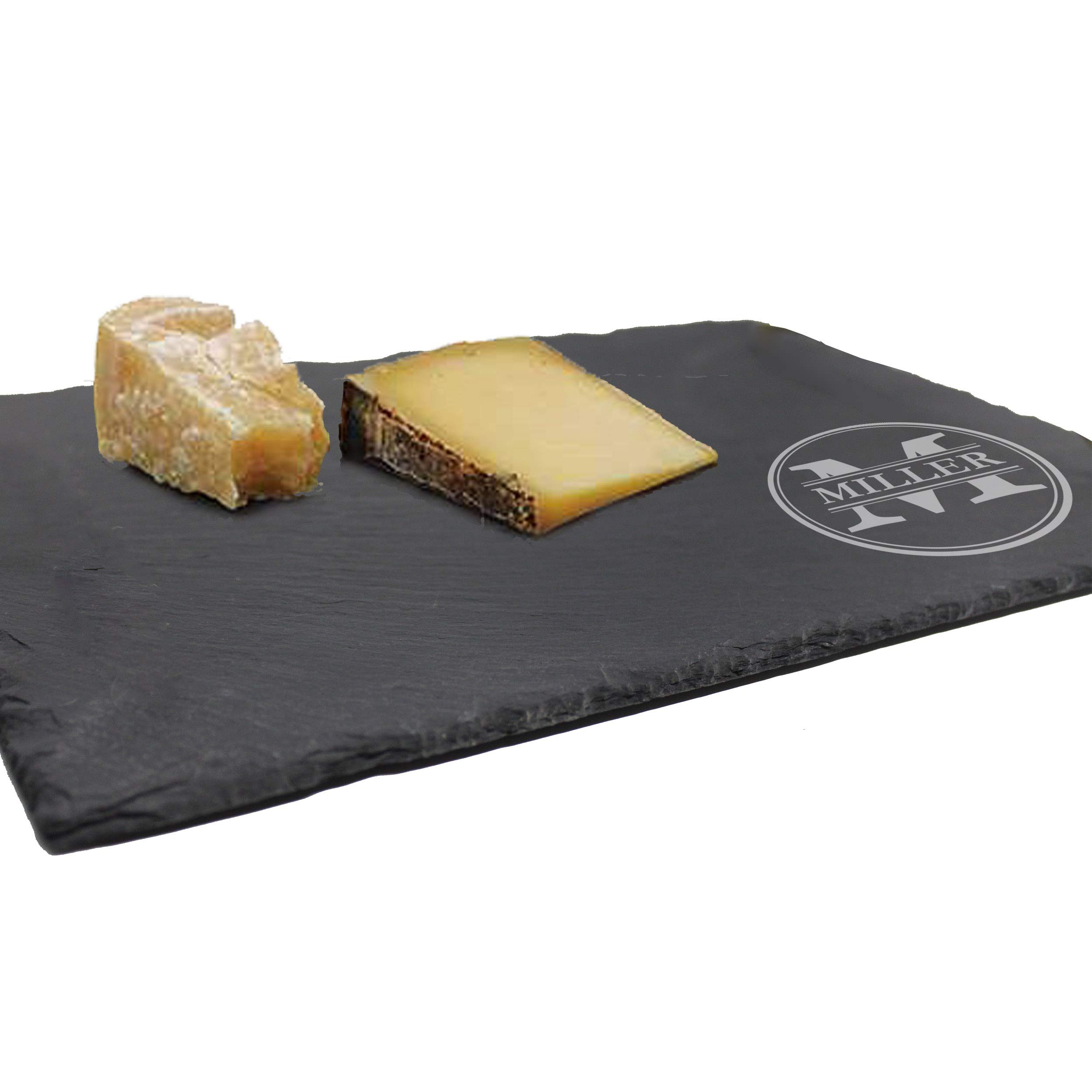 Personalized Slate Serving Tray Cheese Board with Soapstone - Housewarming, Wedding for Couples - Custom Engraved (Name and Initial Style)