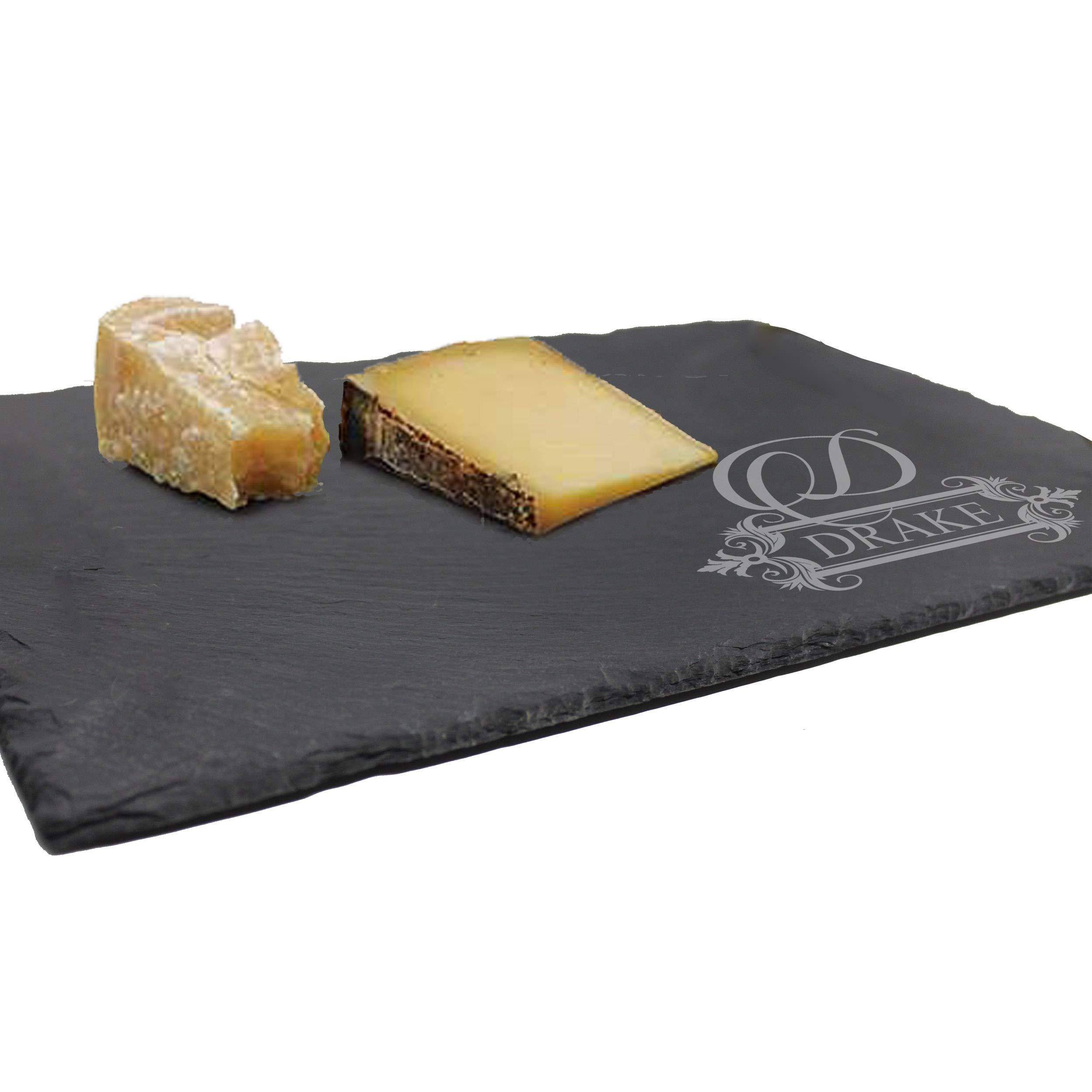 Personalized Slate Serving Tray Cheese Board with Soapstone - Housewarming, Wedding for Couples - Custom Engraved (Name and Initial Style)