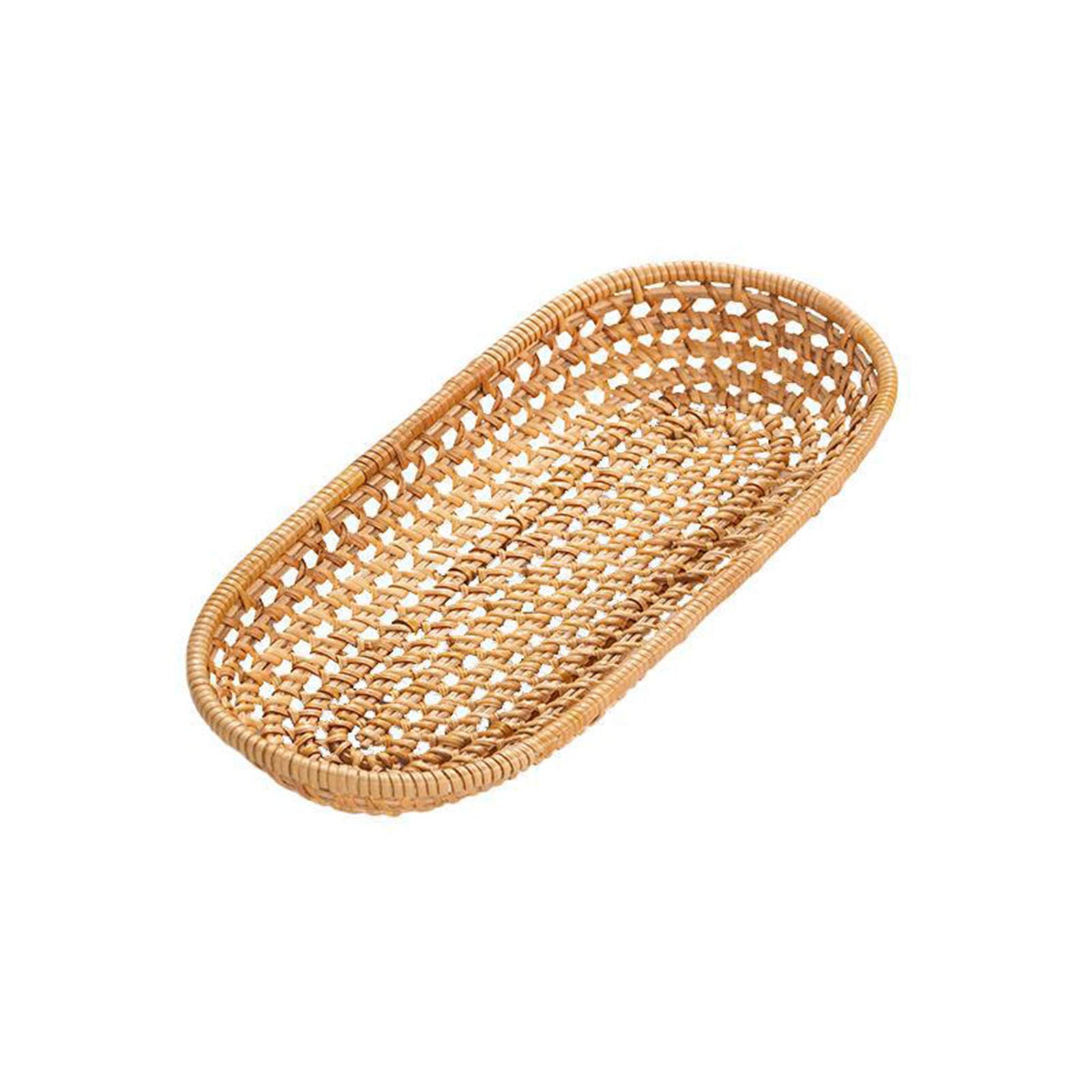 GWOKWAI Bread Basket Tray Oval Rattan Serving Tray Handmade Fruit Basket Wicker Bread Basket Tray for Serving Food Crackers Snacks Storage