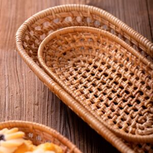 GWOKWAI Bread Basket Tray Oval Rattan Serving Tray Handmade Fruit Basket Wicker Bread Basket Tray for Serving Food Crackers Snacks Storage