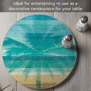 Counterart Beachscapes 4mm Heat Tolerant Tempered Glass Lazy Susan Turntable 13" Diameter Cake Plate Condiment Caddy Pizza Server