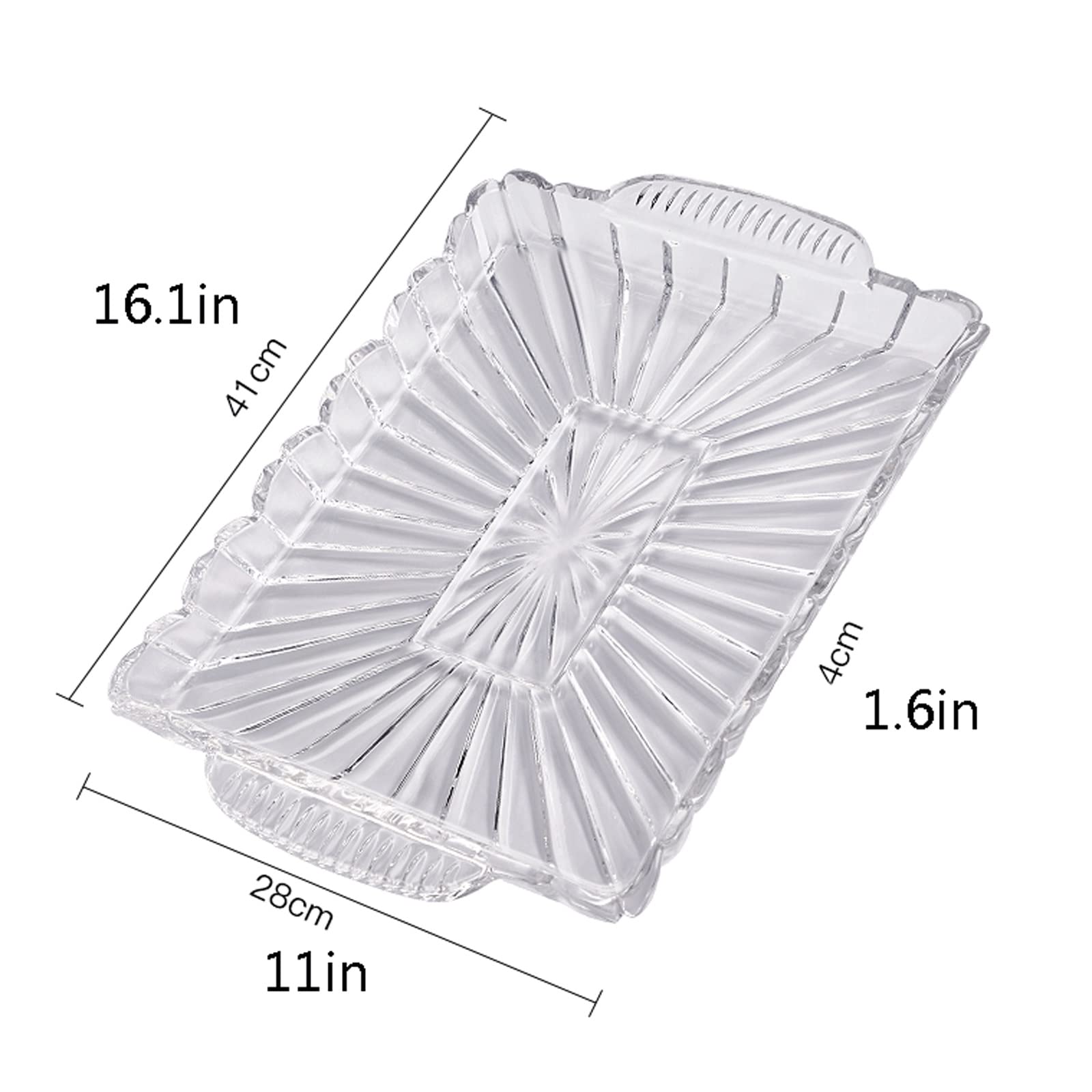 Serving Tray Clear Crystal Tray Serving Tray with Handle Multipurpose Tray for Coffee Table Spill Resistant Food and Beverage Server Kitchen Dresser Party Serving Tray Decorative Trays