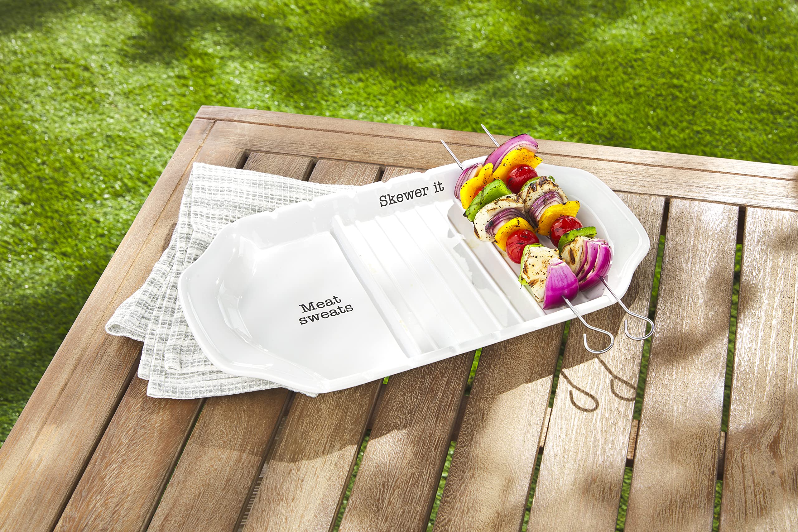 Mud Pie Kabob Platter Set, tray 8 1/2" x 15" | kabob 12, White