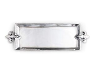 arthur court aluminum/metal french lily fleur-de-lys oblong food serving tray 21 inch x 7 inch