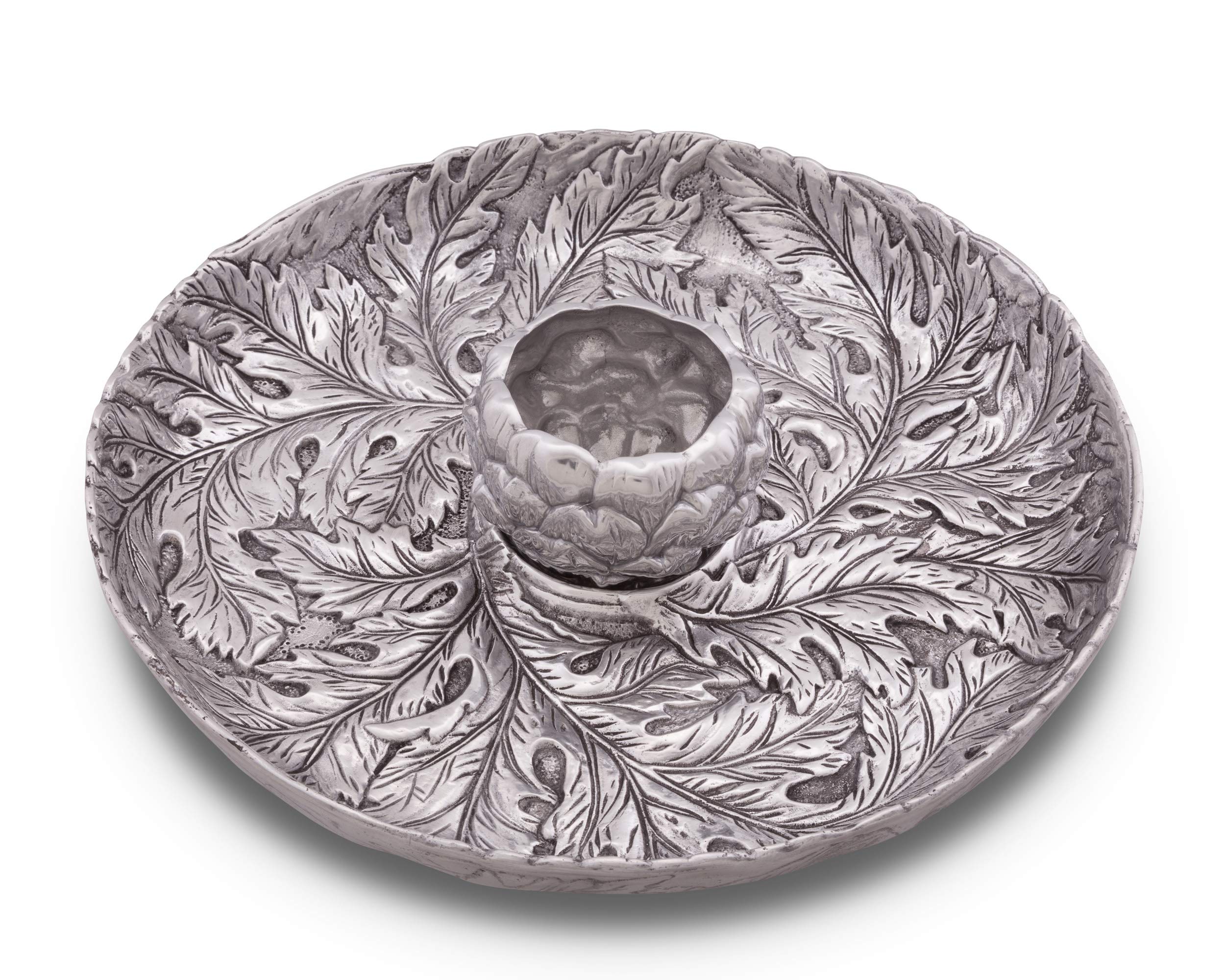 Arthur Court Designs Metal Chip and Dip Platter in Artichoke Pattern Sand Casted in Aluminum with Artisan Quality Hand Polished Designer Tarnish-Free 14.5 inch Diameter