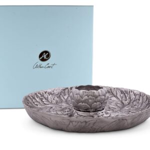 Arthur Court Designs Metal Chip and Dip Platter in Artichoke Pattern Sand Casted in Aluminum with Artisan Quality Hand Polished Designer Tarnish-Free 14.5 inch Diameter