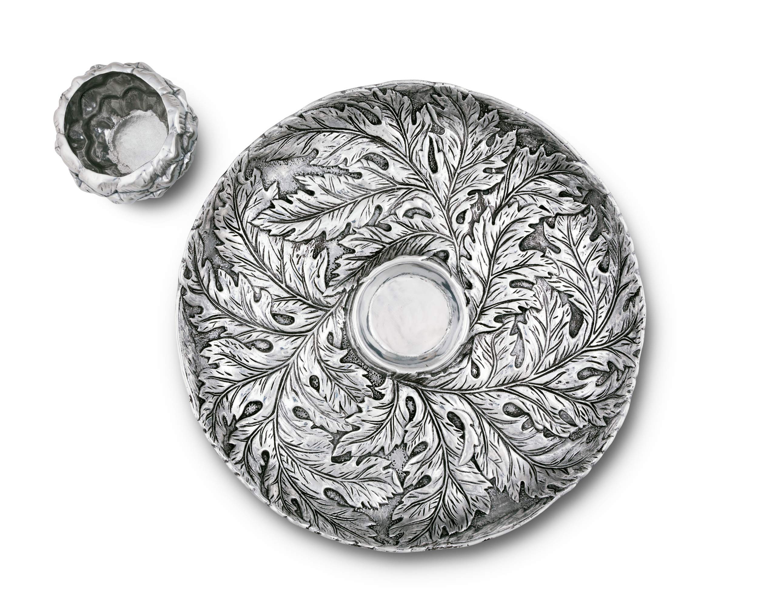 Arthur Court Designs Metal Chip and Dip Platter in Artichoke Pattern Sand Casted in Aluminum with Artisan Quality Hand Polished Designer Tarnish-Free 14.5 inch Diameter