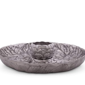 Arthur Court Designs Metal Chip and Dip Platter in Artichoke Pattern Sand Casted in Aluminum with Artisan Quality Hand Polished Designer Tarnish-Free 14.5 inch Diameter