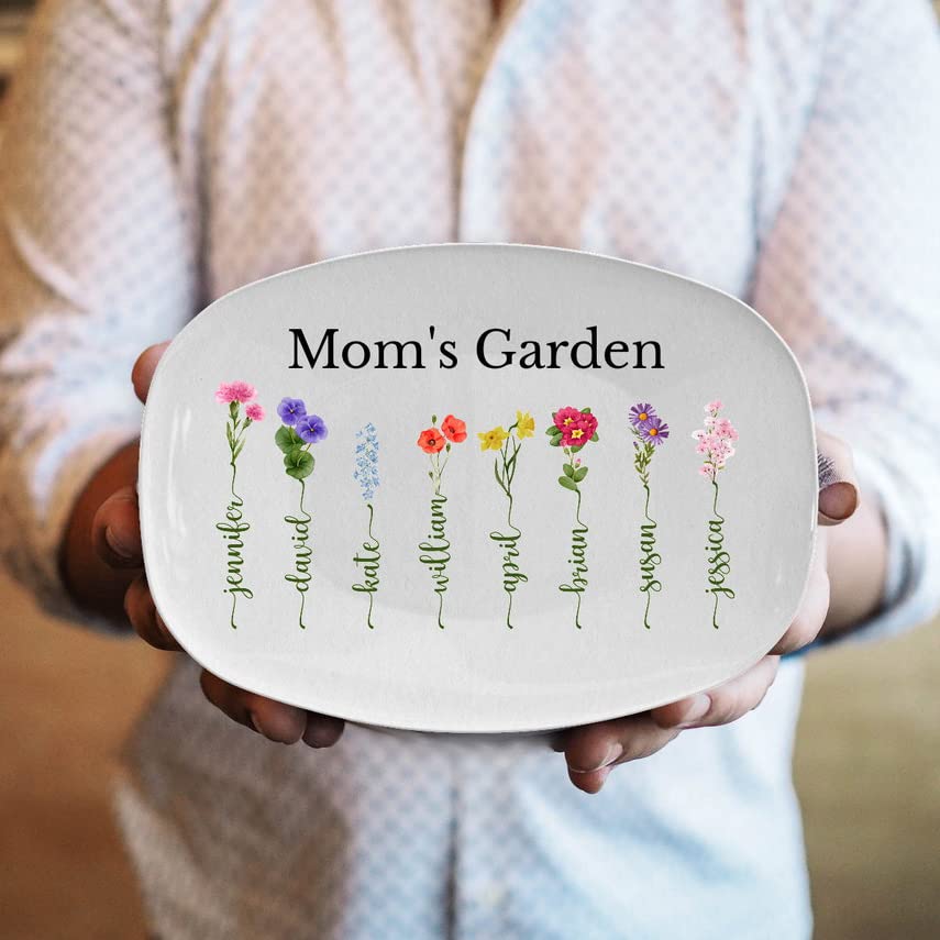 Custom Mom's Garden Personalized Gift for Mom Gift Mothers Day Birthday Present From kids Custom Birth Flower Platter Custom Platter Name Platter Serving Trays Serving Plates for Fish Dish Steak