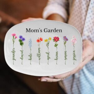 Custom Mom's Garden Personalized Gift for Mom Gift Mothers Day Birthday Present From kids Custom Birth Flower Platter Custom Platter Name Platter Serving Trays Serving Plates for Fish Dish Steak