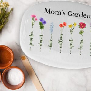 Custom Mom's Garden Personalized Gift for Mom Gift Mothers Day Birthday Present From kids Custom Birth Flower Platter Custom Platter Name Platter Serving Trays Serving Plates for Fish Dish Steak