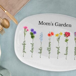 Custom Mom's Garden Personalized Gift for Mom Gift Mothers Day Birthday Present From kids Custom Birth Flower Platter Custom Platter Name Platter Serving Trays Serving Plates for Fish Dish Steak