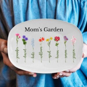 Custom Mom's Garden Personalized Gift for Mom Gift Mothers Day Birthday Present From kids Custom Birth Flower Platter Custom Platter Name Platter Serving Trays Serving Plates for Fish Dish Steak