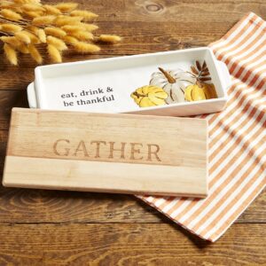 Mud Pie Gather Ceramic Hostess Tray and Serving Board Set, White