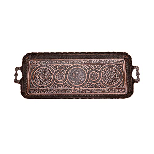 COPPERLOOM Decorative Trays for Coffee Table | Serving Tray with Handles | Rectangle Small Gold Silver Metal Tray (Copper)