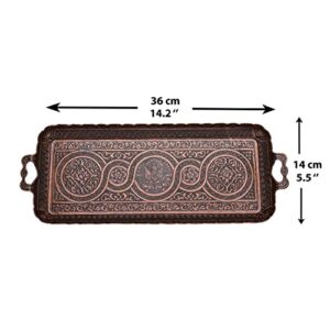 COPPERLOOM Decorative Trays for Coffee Table | Serving Tray with Handles | Rectangle Small Gold Silver Metal Tray (Copper)