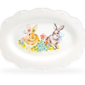 14.5" Flower Bunny Scallop Oval Serving Plate