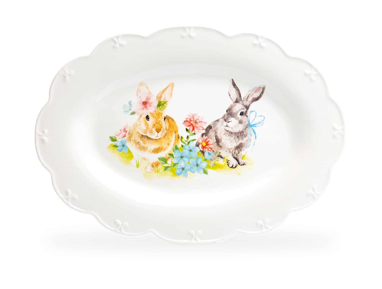 14.5" Flower Bunny Scallop Oval Serving Plate