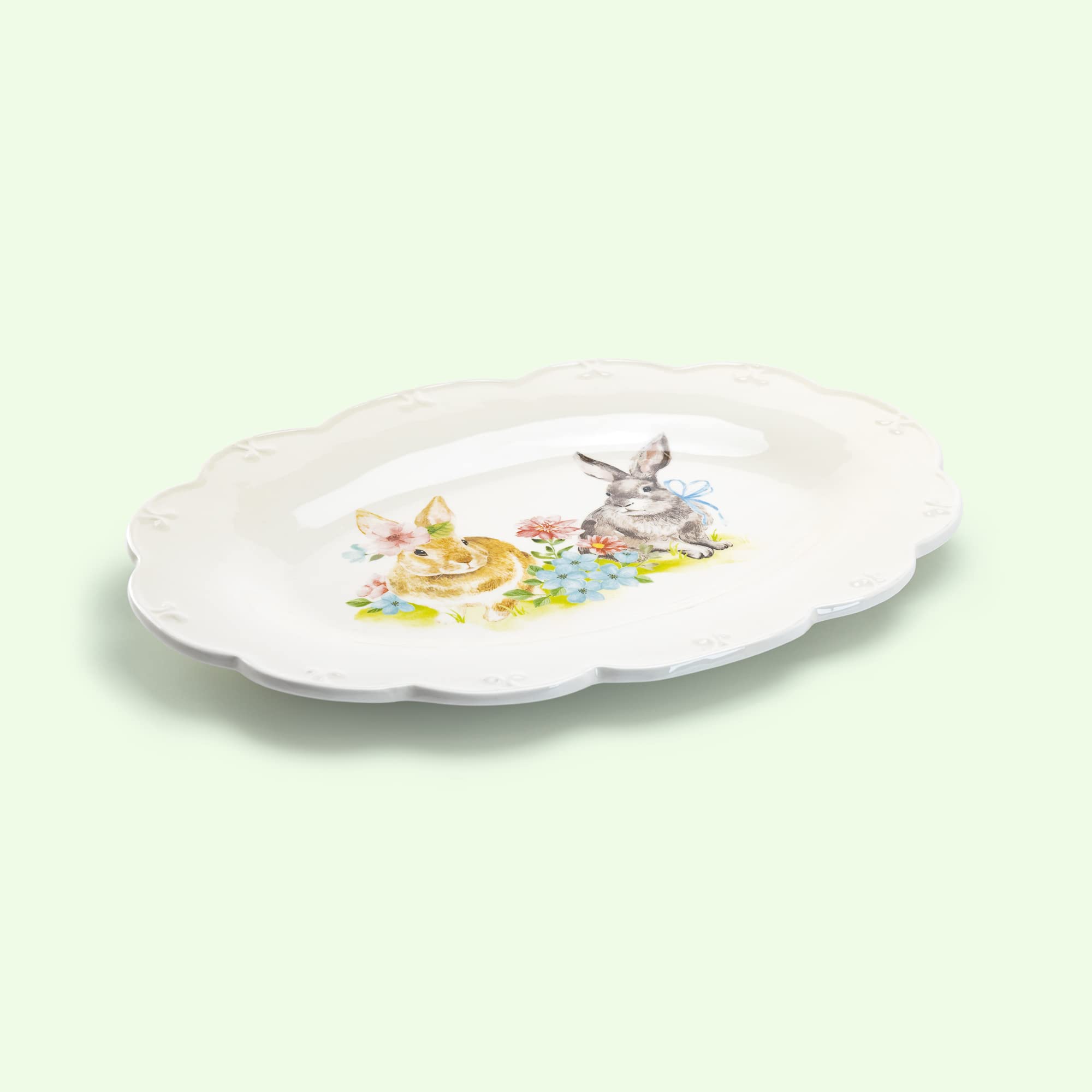 14.5" Flower Bunny Scallop Oval Serving Plate